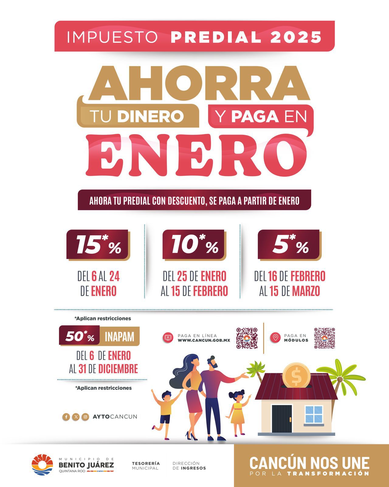 RECUERDA GOBIERNO DE BJ PLAZO PARA PAGO DE PREDIAL 2025 A PARTIR DE ENERO